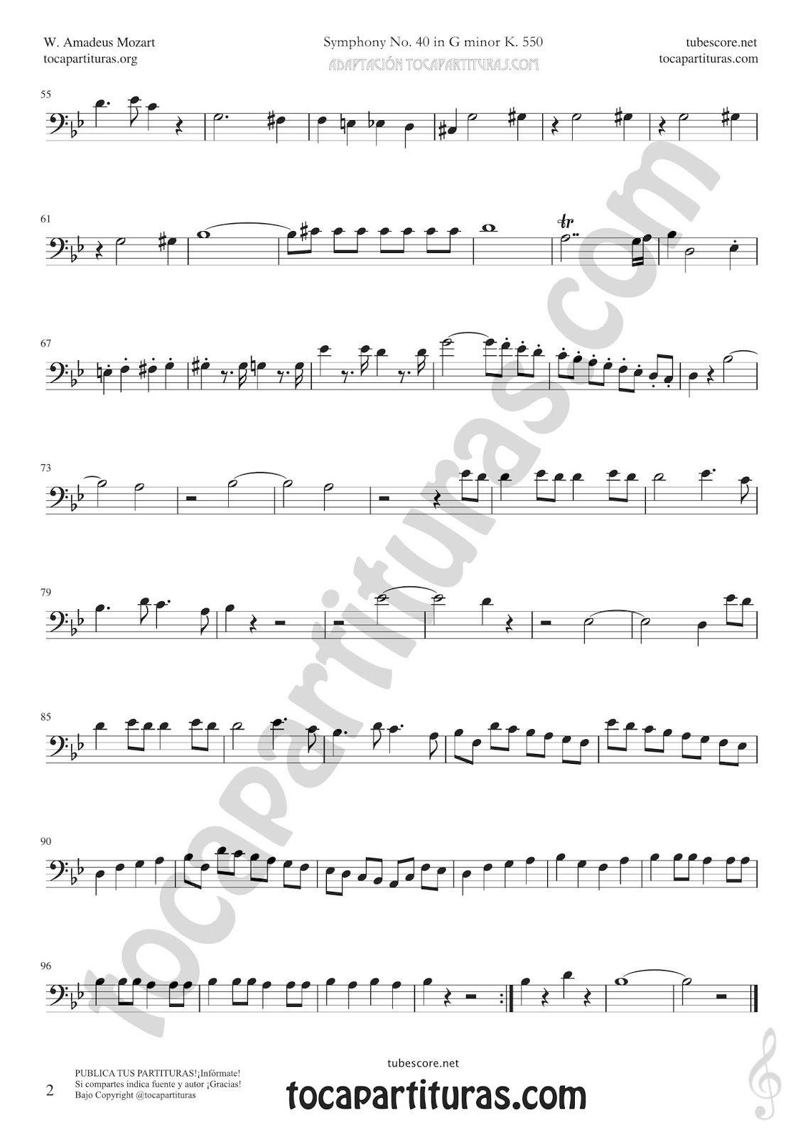 tubescore: Symphony Nº 40 in G minor K550 by Mozart Sheet Music ...