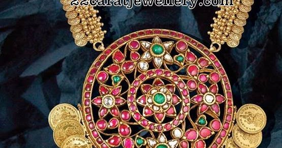 Swirls Kasu Mala with Temple Pendant - Jewellery Designs