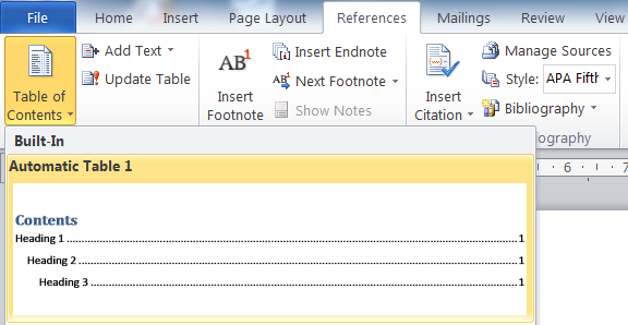 REFERENCE TAB IN MS WORD