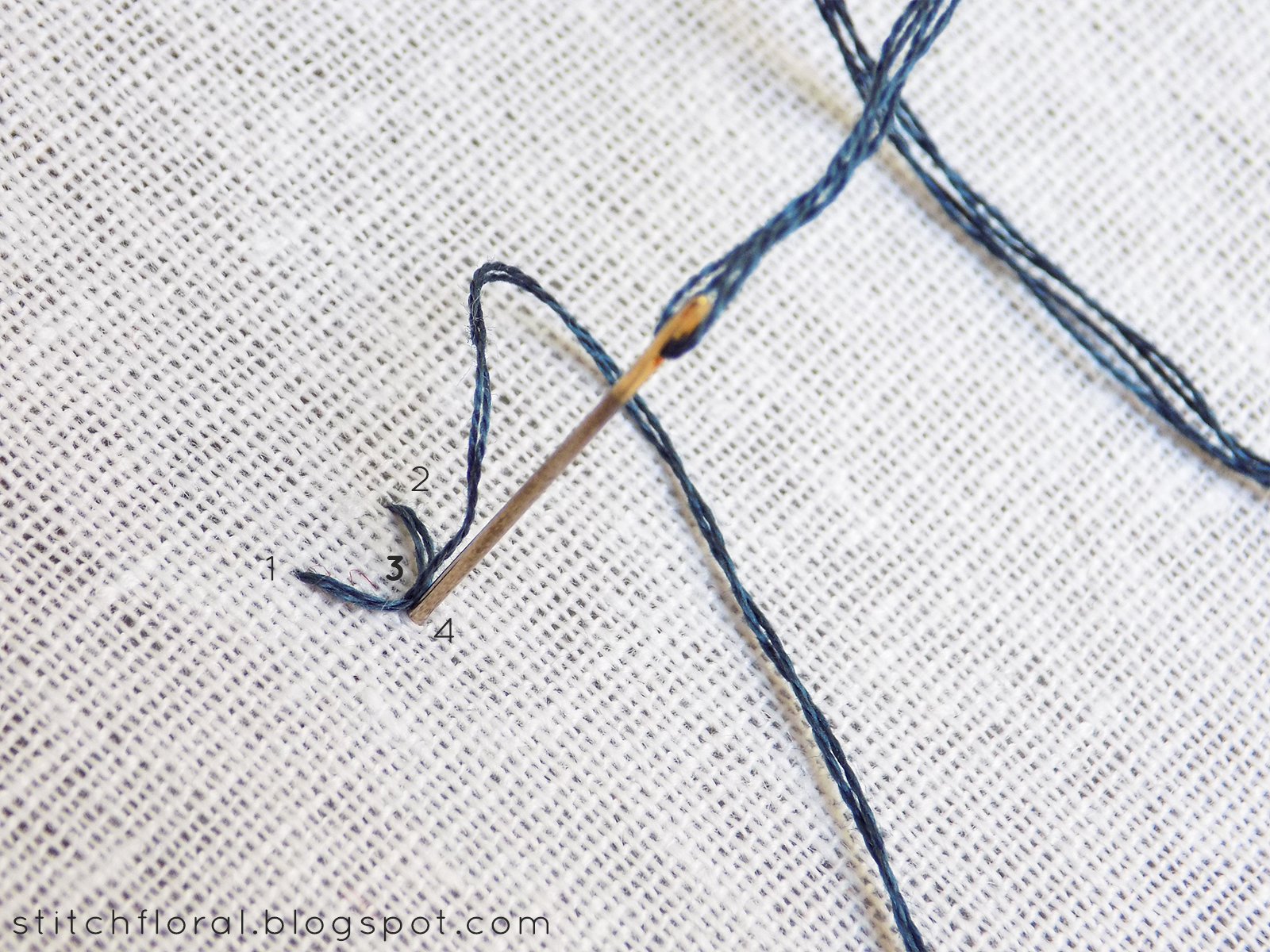 Fly Stitch + fly stitched leaves and feather stitch - Stitch Floral