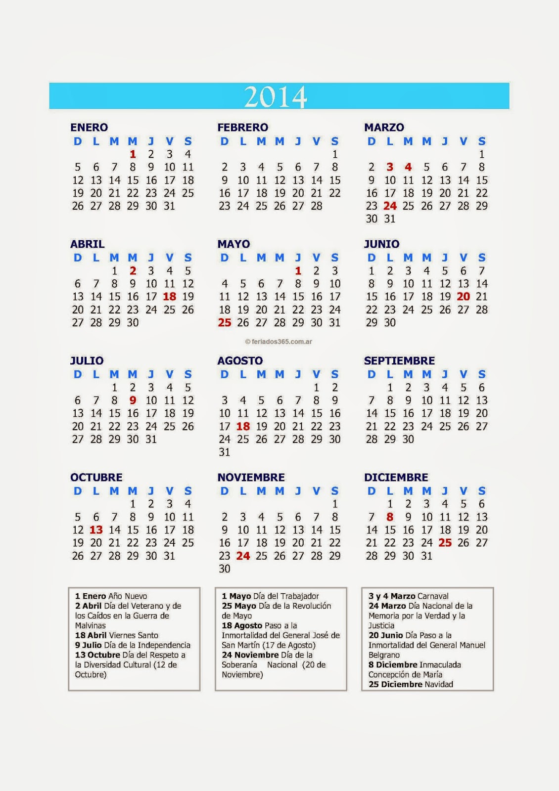 Calendario 2014 - Formato imagen para impresión (Jpg) | 2016 Blank ...