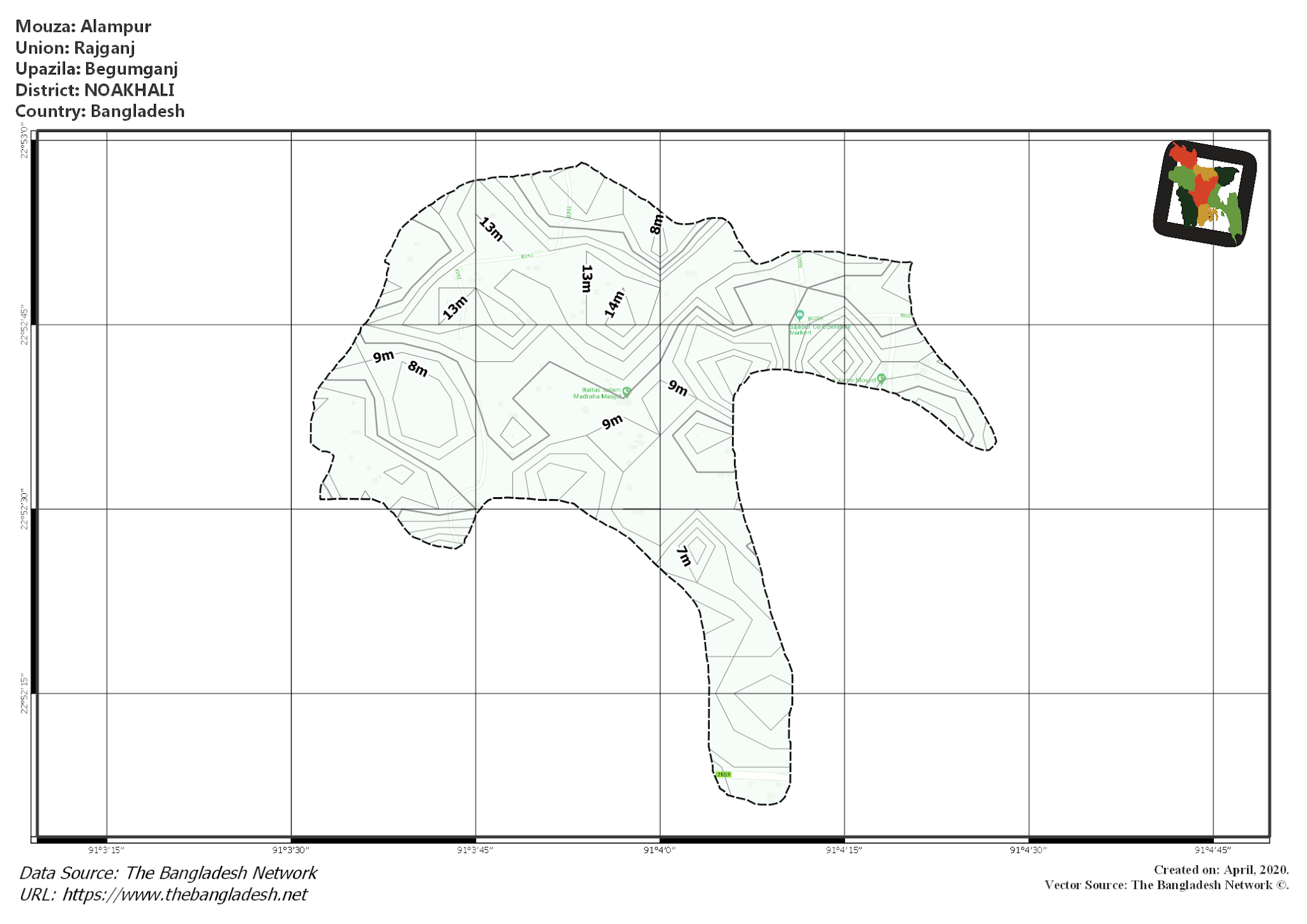 Map of Alampur Mouza, Begumganj, Noakhali