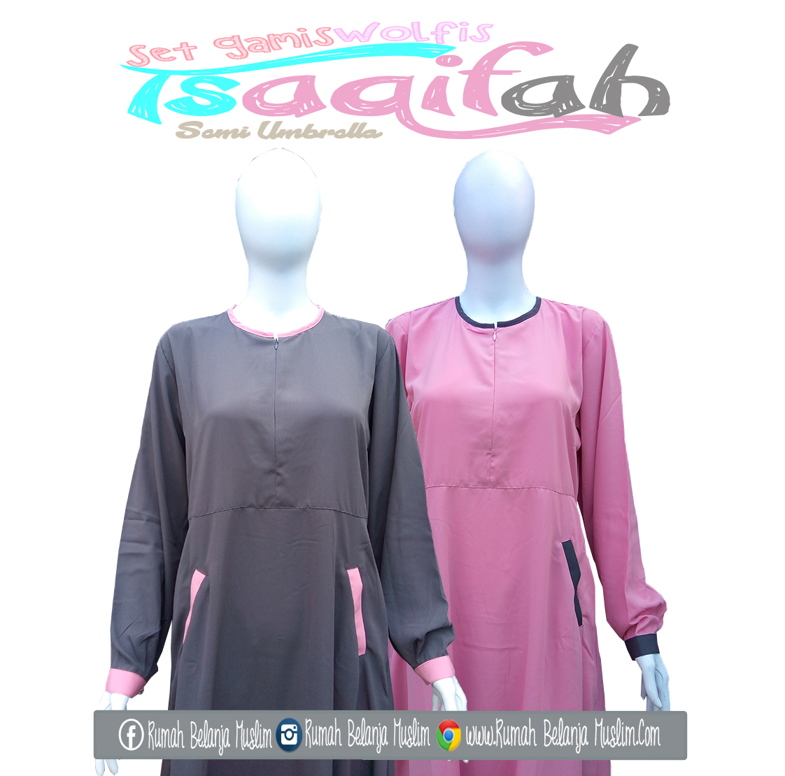 RUMAH BELANJA MUSLIM: Gamis Jilbab Cadar Semi Umbrella Tsaqifah Abu - Pink