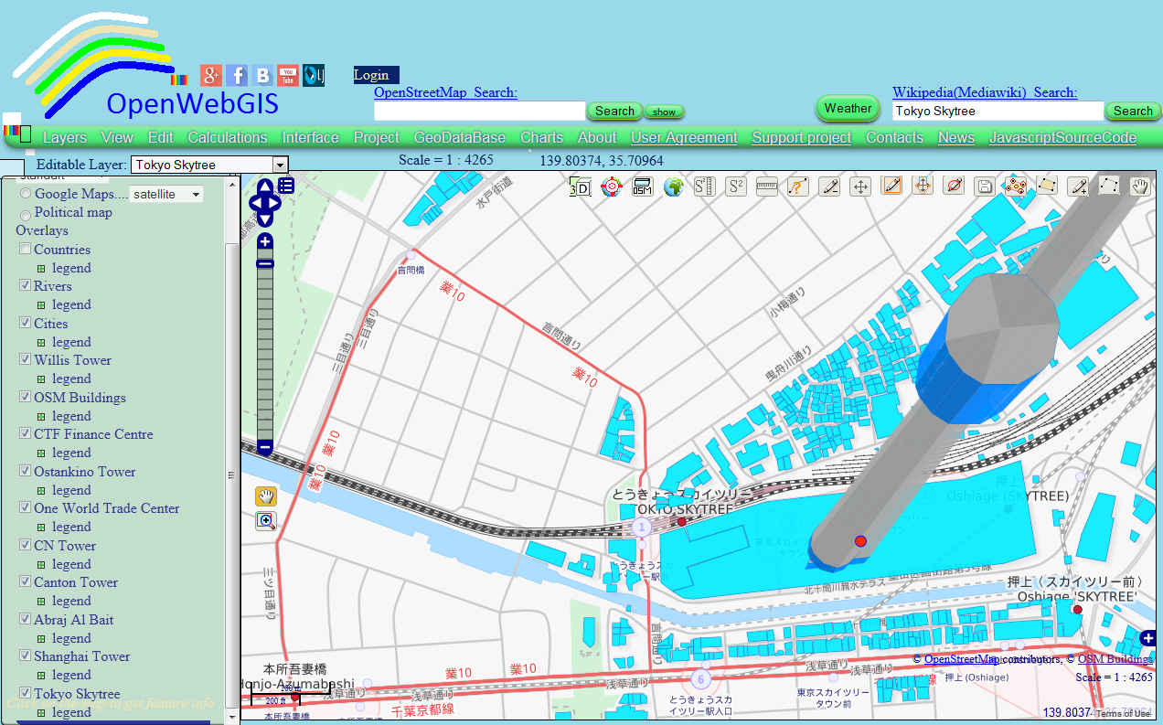 OpenWebGIS is free online GIS: Top 10 tallest freestanding structures on the map