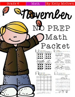 Kelly McCown: November NO PREP Math Packets {Grades 6 to 8}
