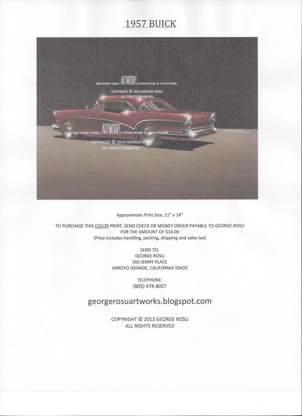 George Rosu ARTWORKS Drawings & Paintings: 1957 BUICK, ARTIST: GEORGE ROSU