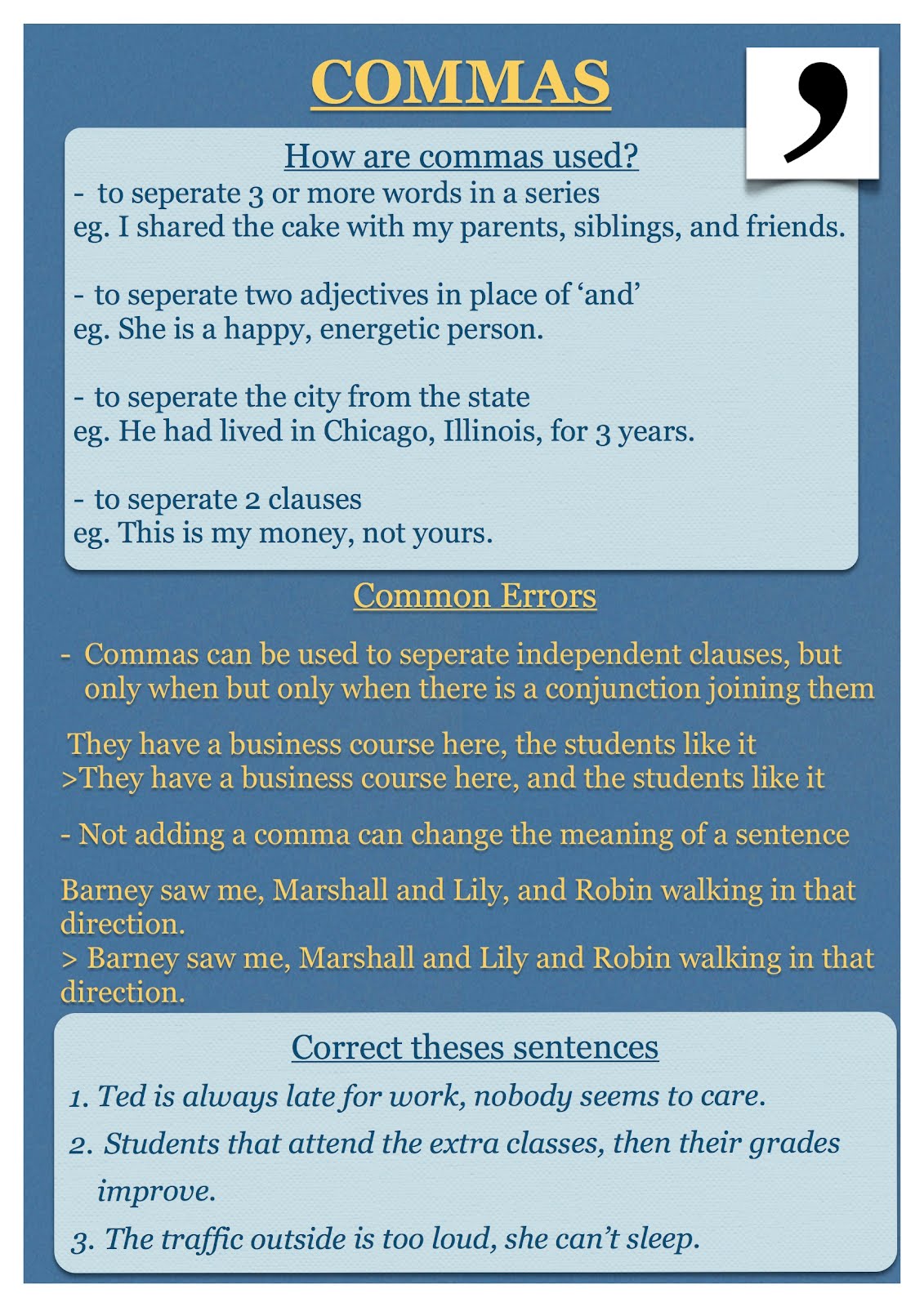 Lena Hansen's English Blog: Comma Poster and Peer Assesment