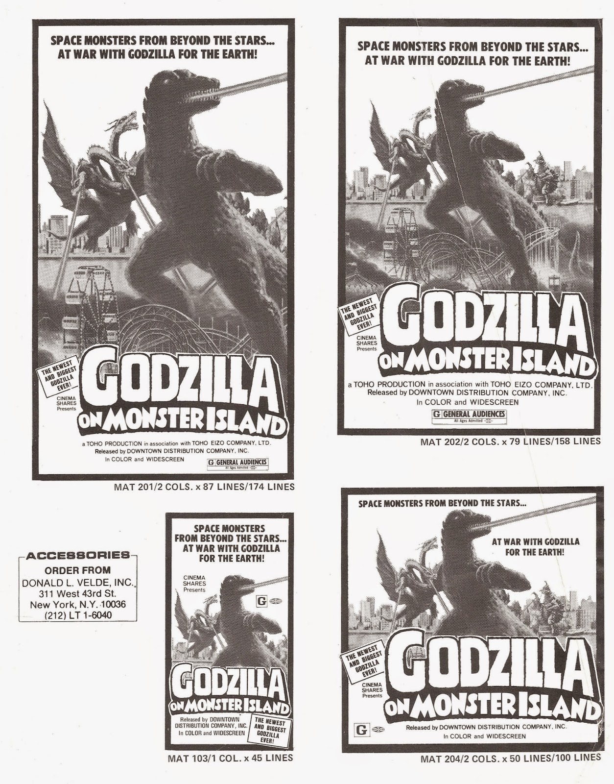 the sphinx: GODZILLA ON MONSTER ISLAND ad slicks (alternate set, 1978)