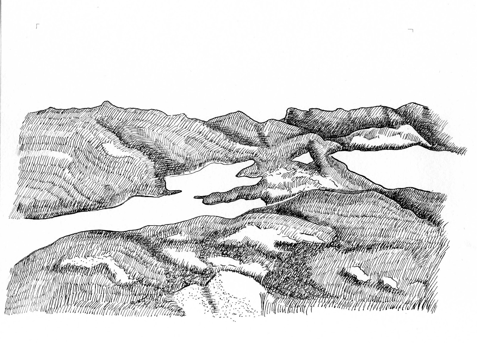 Fine Art In Focus: Ancient Hills...Sketching in ink