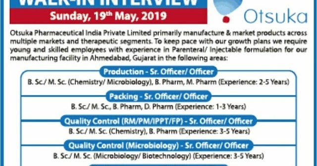 NABL GUIDELINES: Otsuka Pharmaceuticals - Walk-Ins for Multiple Positions - Production / Packing ...