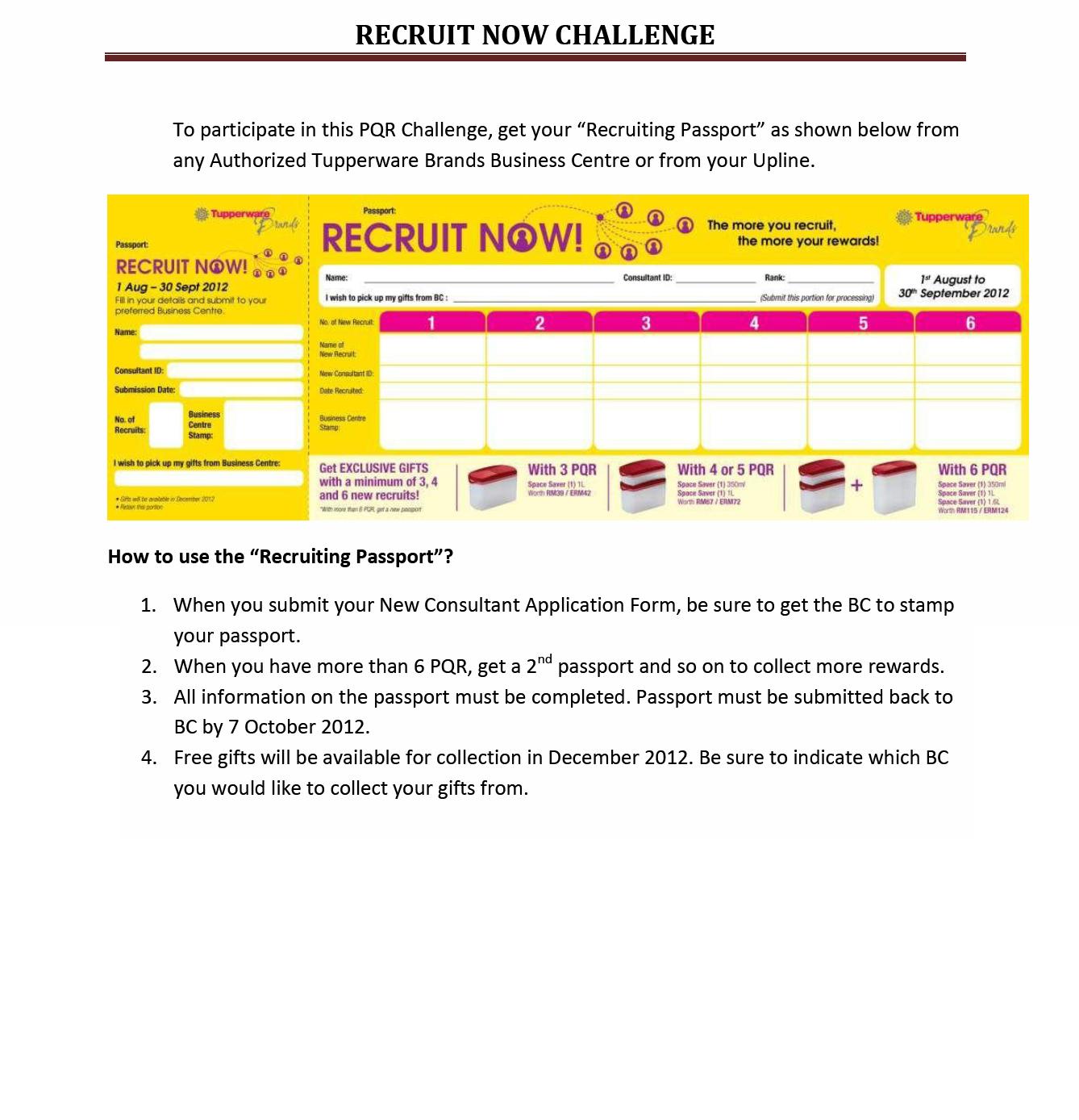 TUPPERWARE AILEEN: TUPPERWARE RECRUIT NOW CHALLENGE