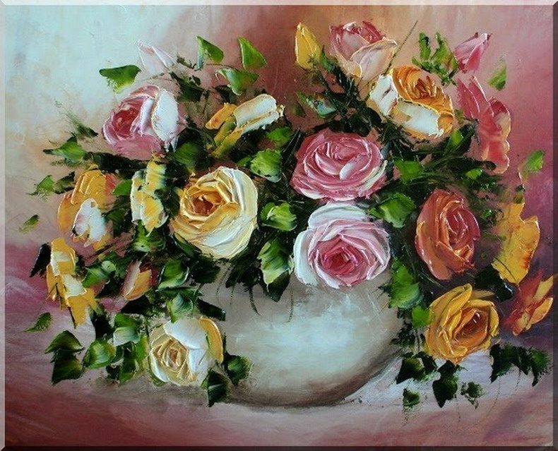 El arte es su máxima expresión : Rosas al óleo pintadas con espátula ...