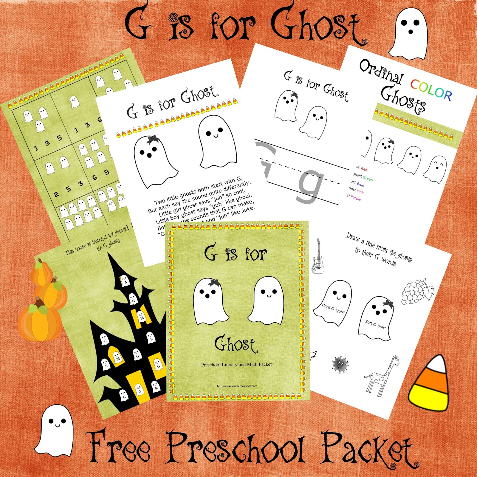 Auchward: G is for Ghost--Free Preschool Literary and Math Packet