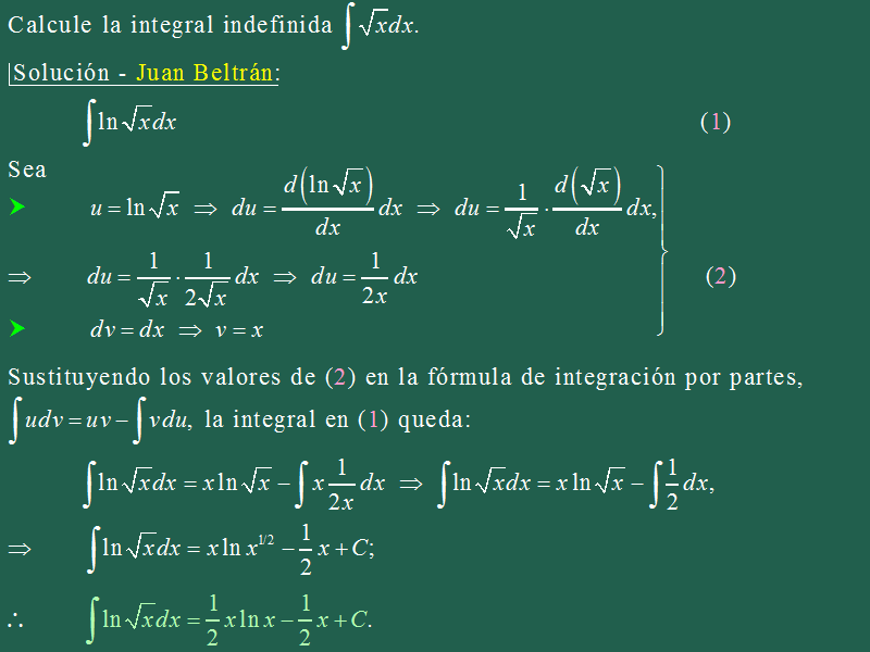 Cálculo21: Integración por partes: int(ln(x^½))