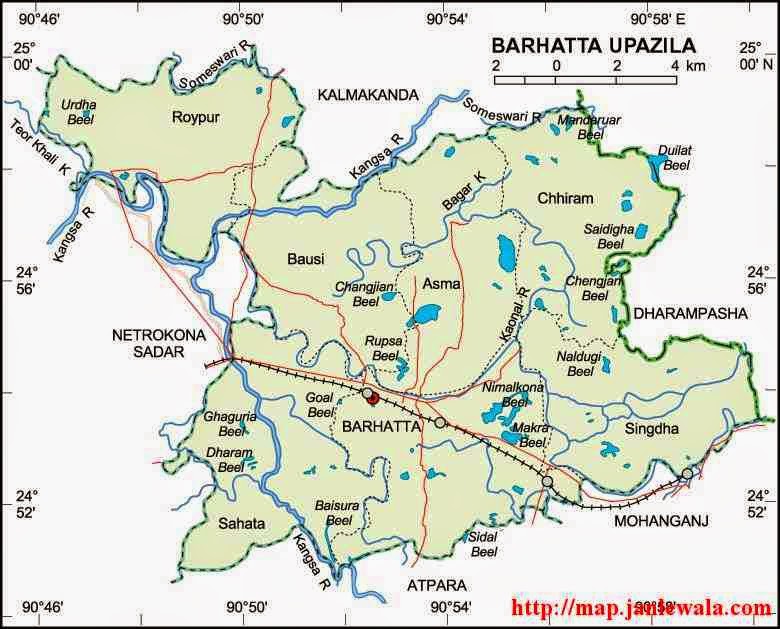 Barhatta Upazila Map, Netrokona District, Bangladesh
