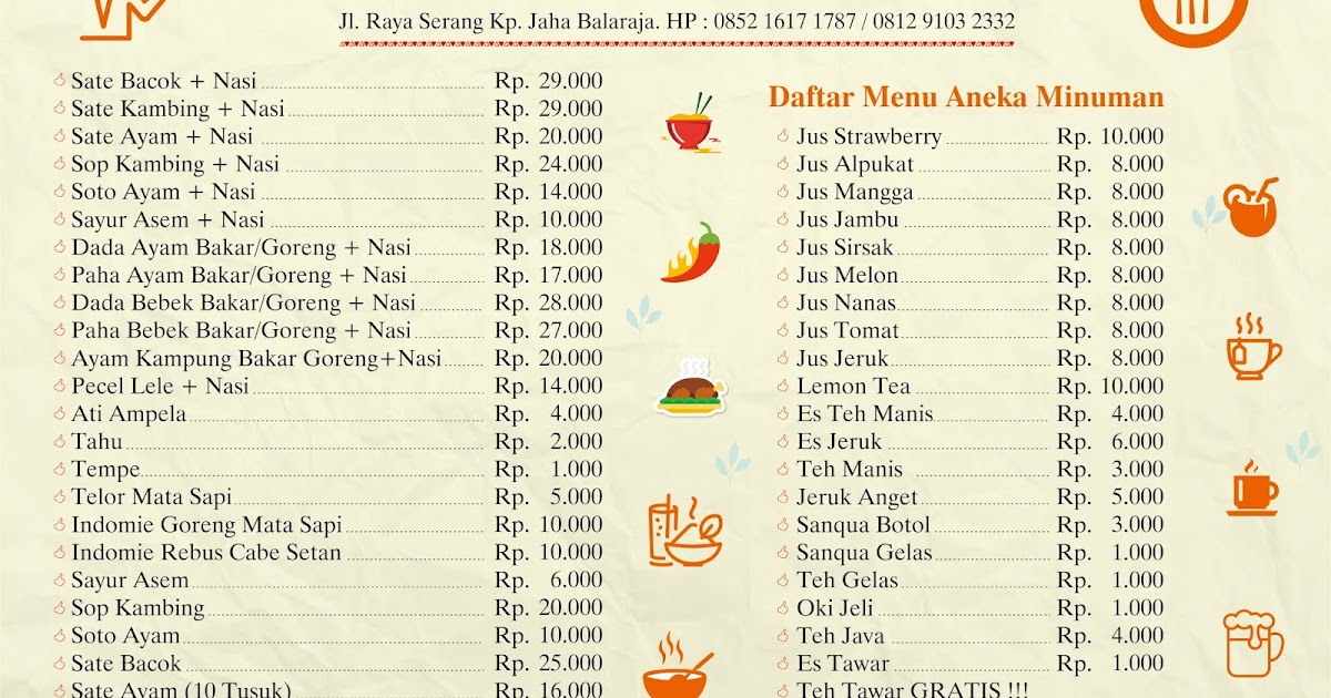 Percetakan Beryl Repro: Contoh Menu Rumah makan & Nota