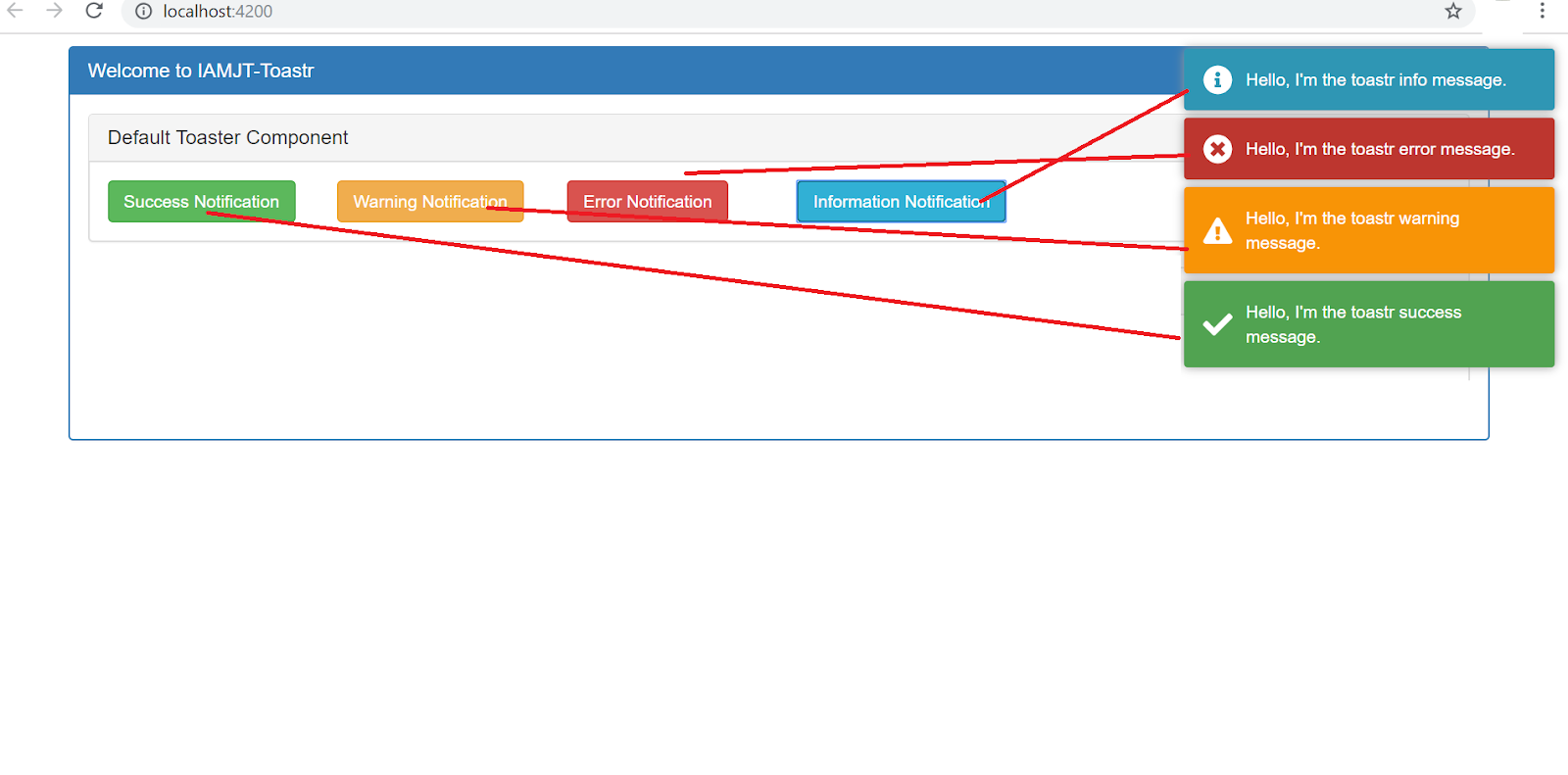 Angular 7 Toastr Notifications Default Custom