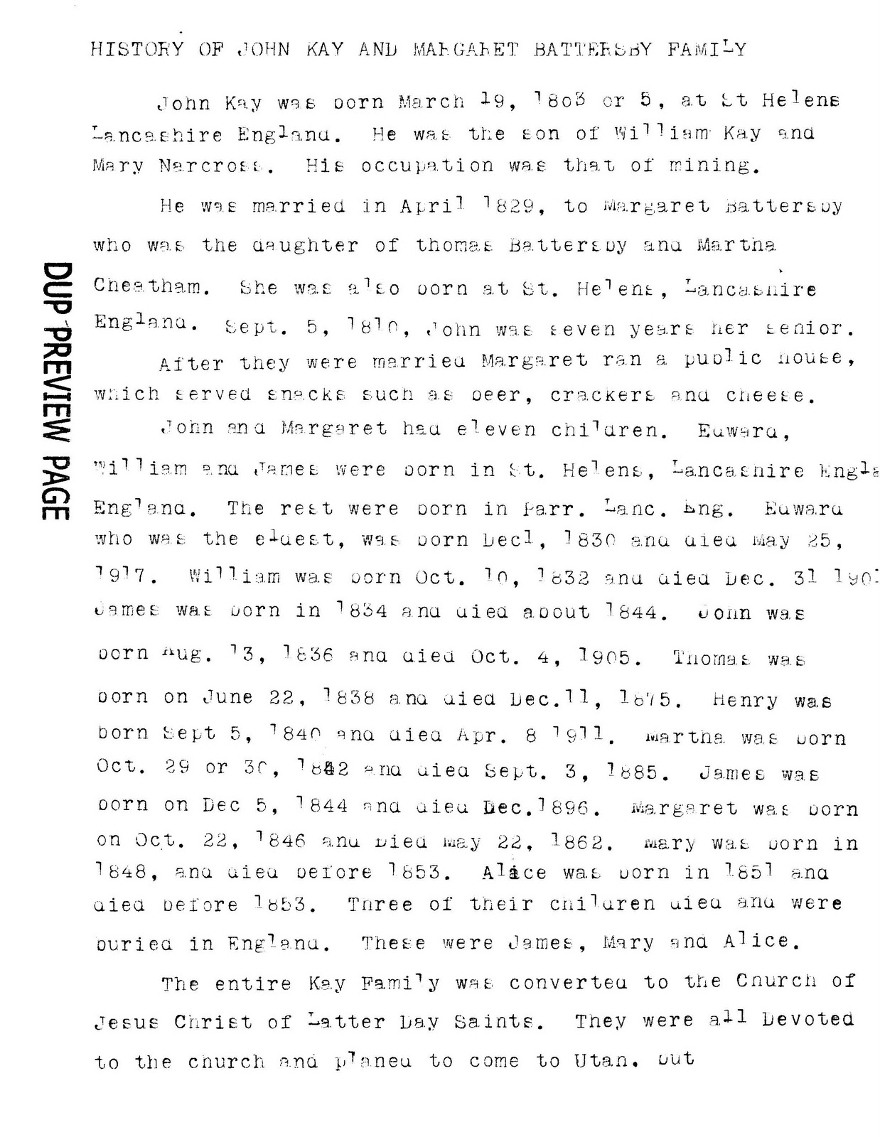 Leslie Nelson Family Tree: John Kay and Margeret Battersby Family by ...