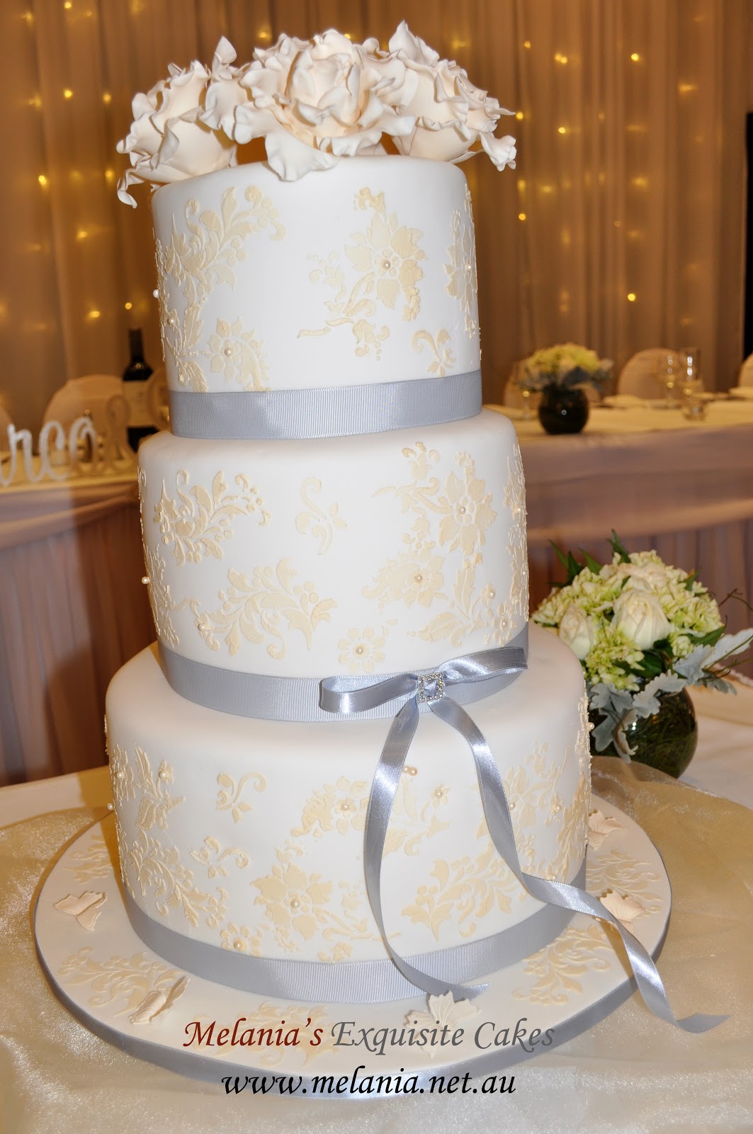 Cakes by Melania: White fondant wedding cake with ivory peonies sugar ...
