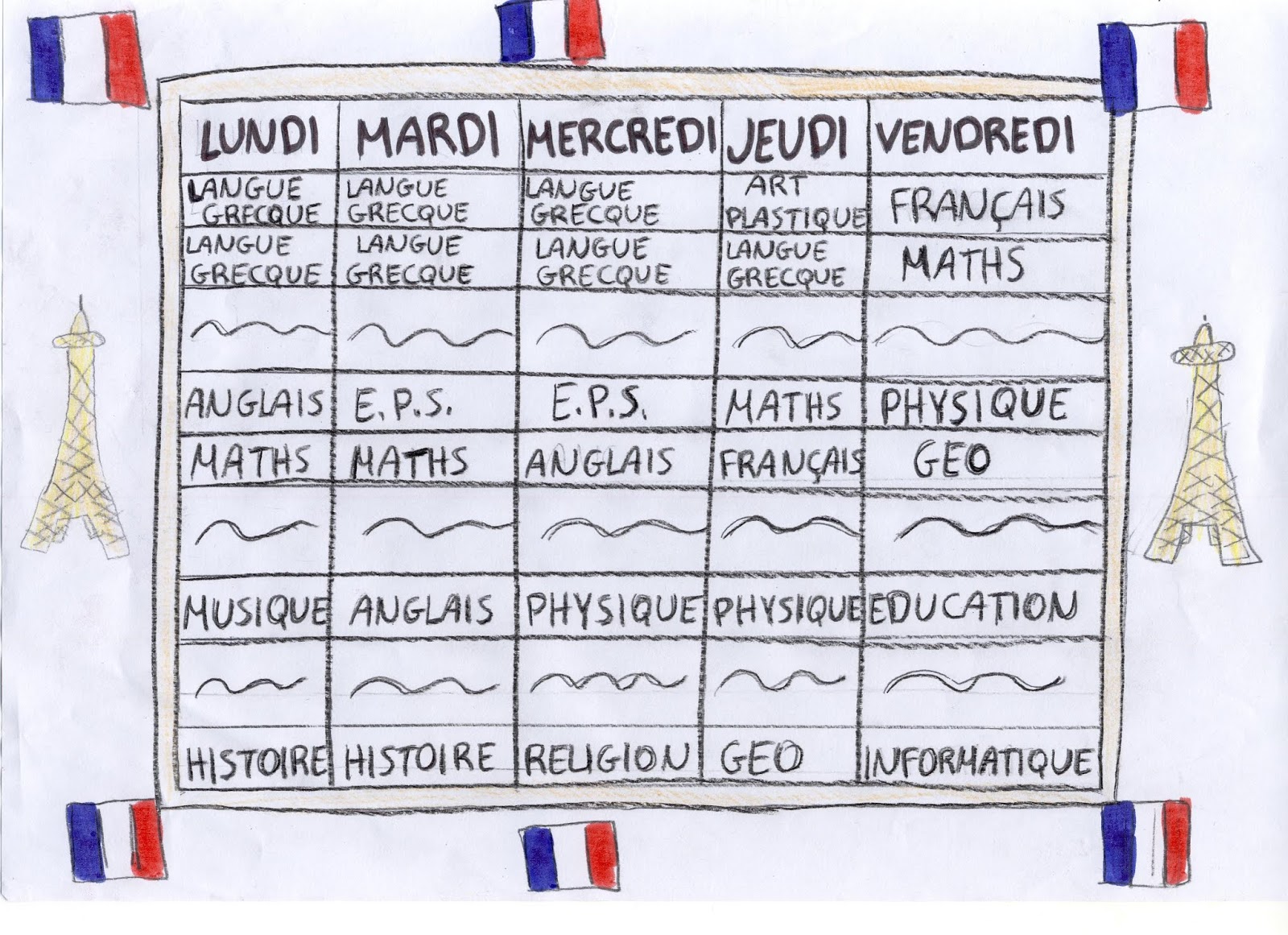 la classe de FLEurs: Mon emploi du temps