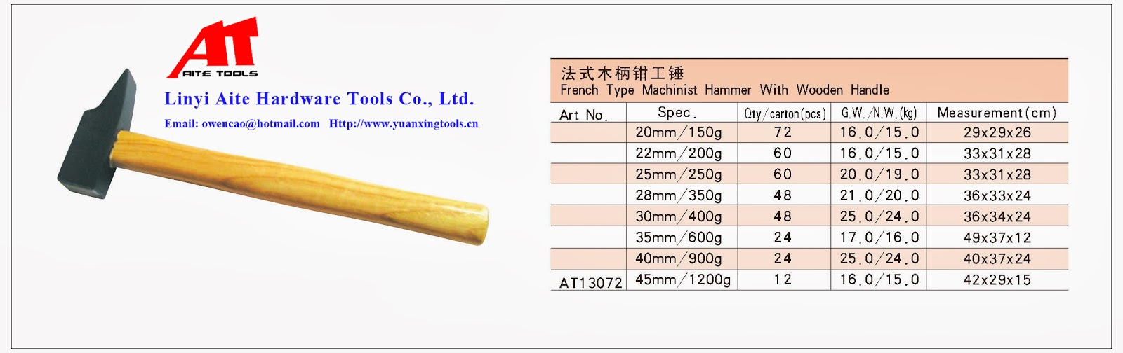 Linyi Aite Hardware Tools Co., Ltd.: Machinist Hammer Series