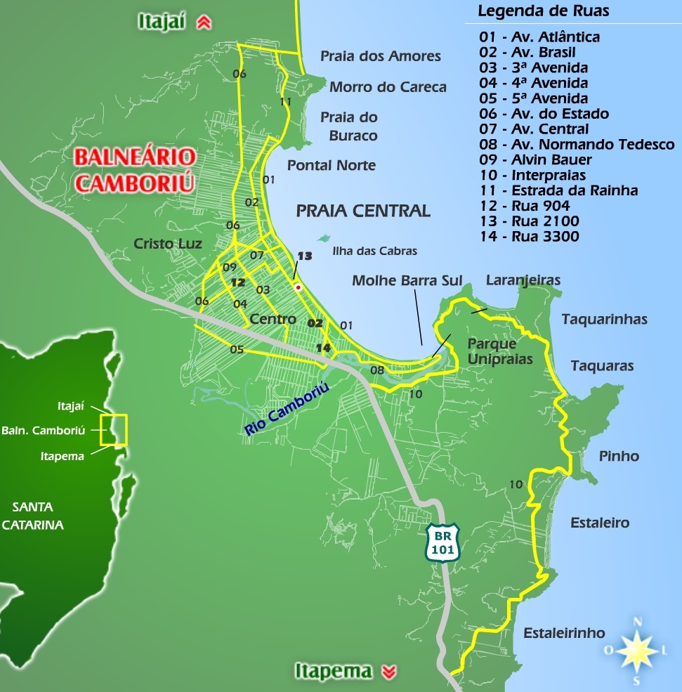 Playas de Brasil: Mapa del Balneario Camboriú