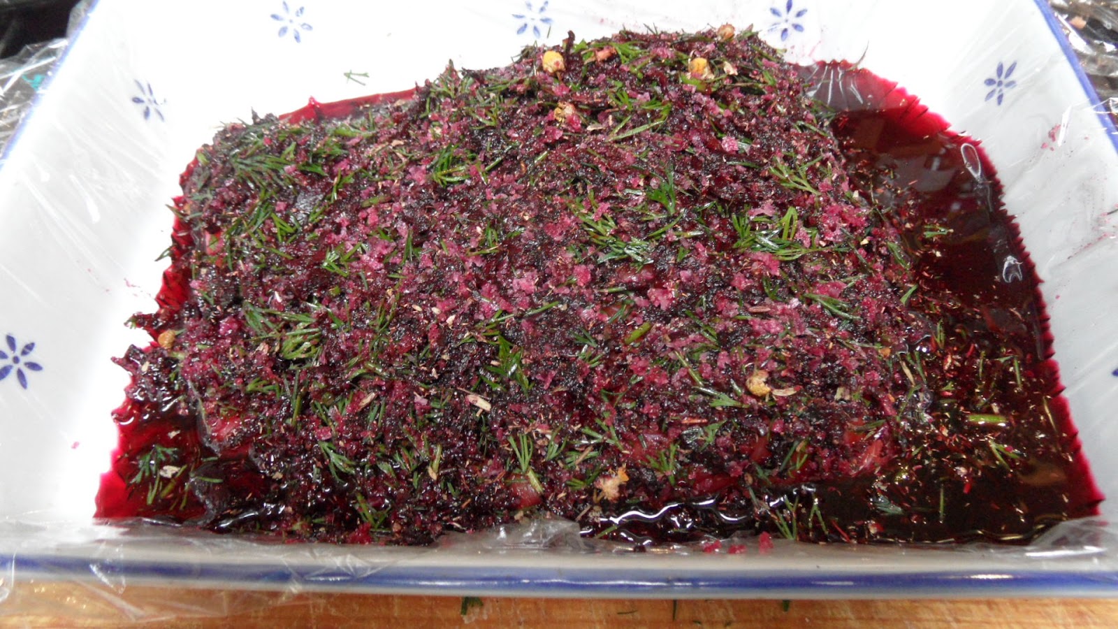 Chez Maximka: Beetroot, vodka and wild herb rub cured salmon