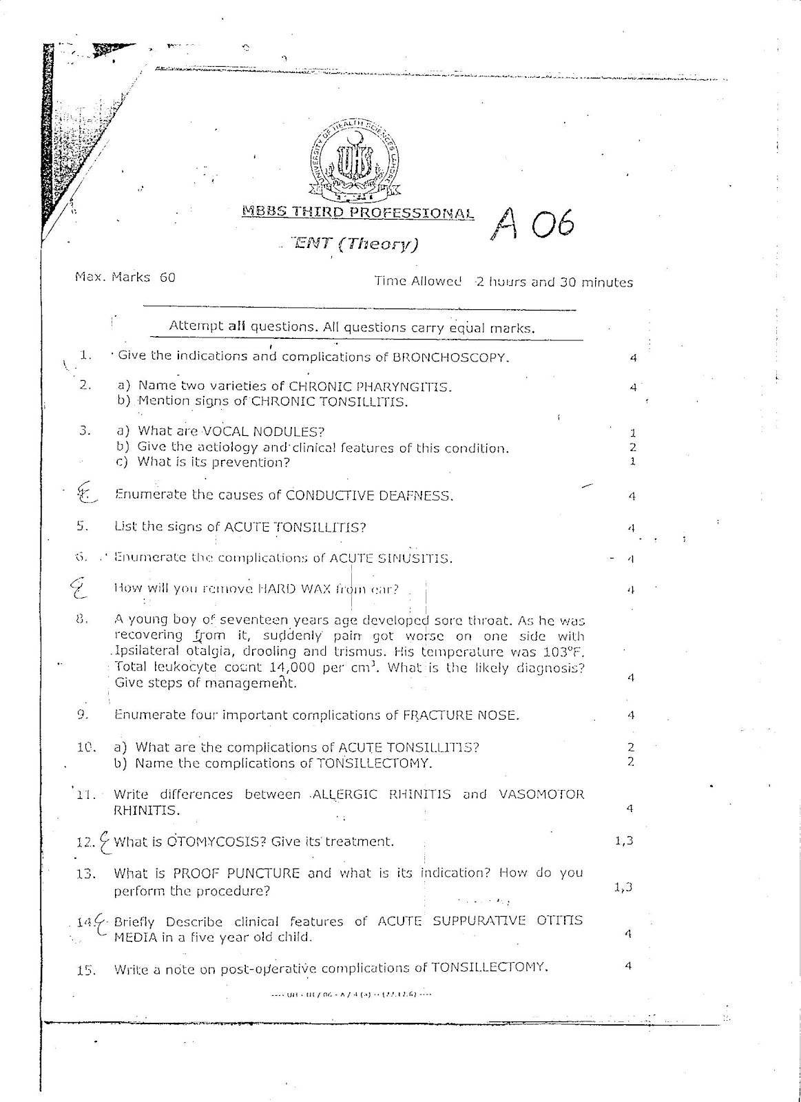 My Health Profession: MBBS Past papers ENT SEQs