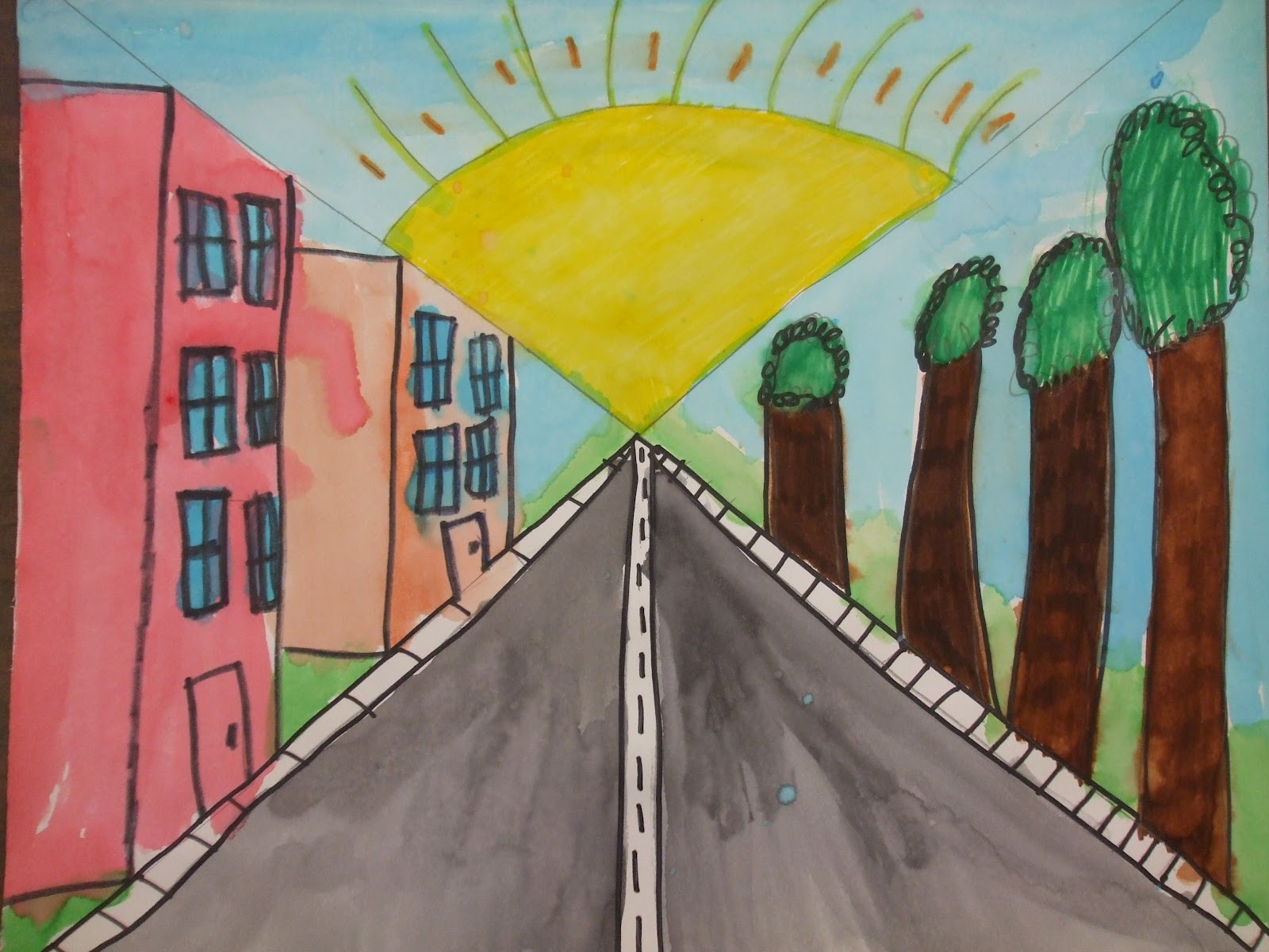 Rainbow Skies & Dragonflies: 1 Point Perspective - 5th Grade