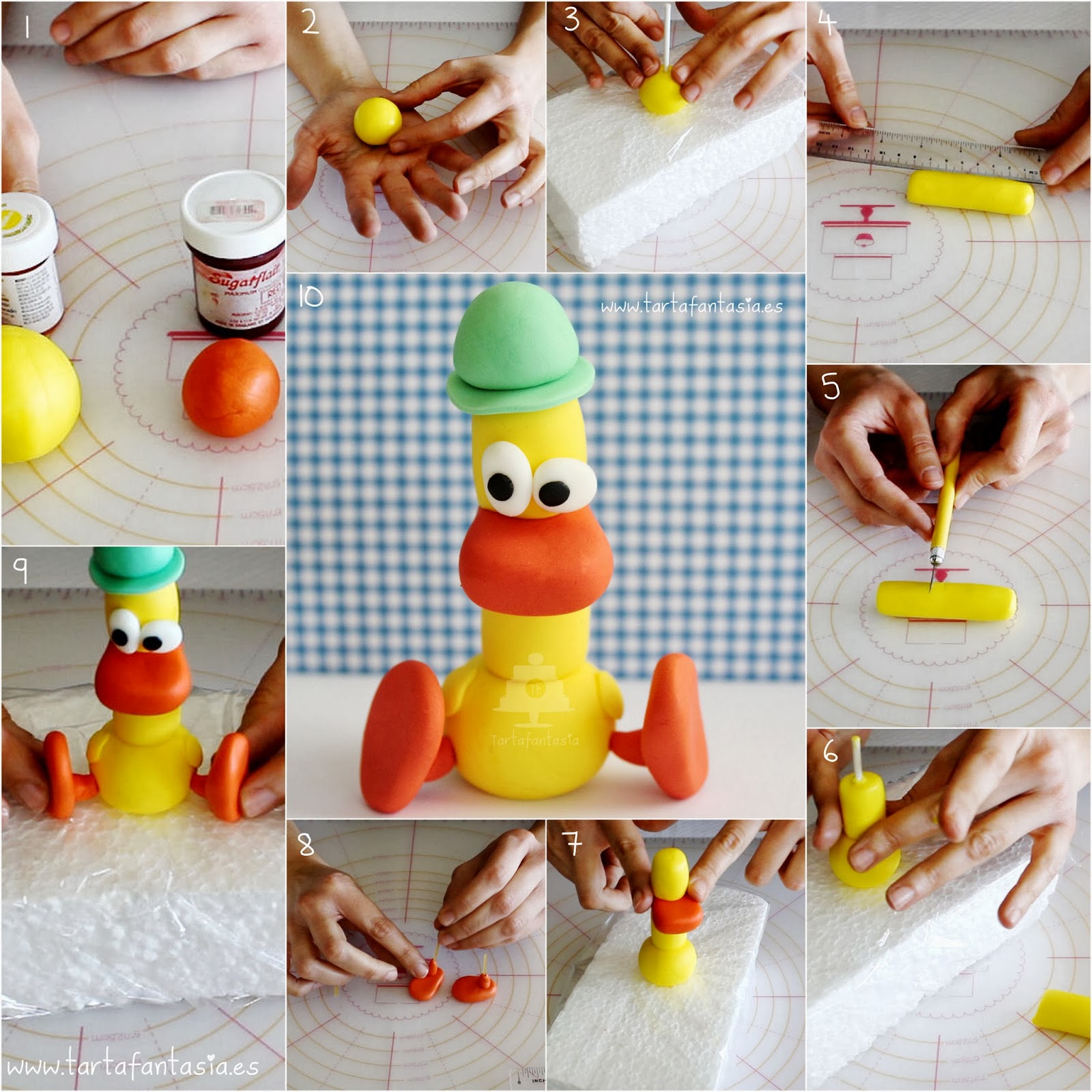 Cómo hacer a Pato, el amigo de Pocoyó, con Fondant - TartaFantasía