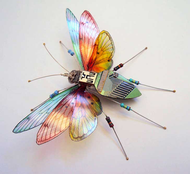 beautiful insect from recycled circuit boards ~ art projects art ideas