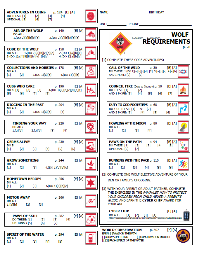 Kara's Cub Stuff: Forms for new cub program
