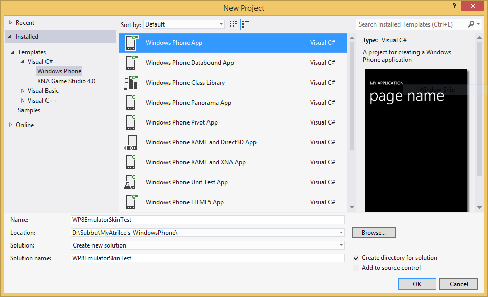 Open ' Vs Express for Windows Phone' and create new project(Ex ...