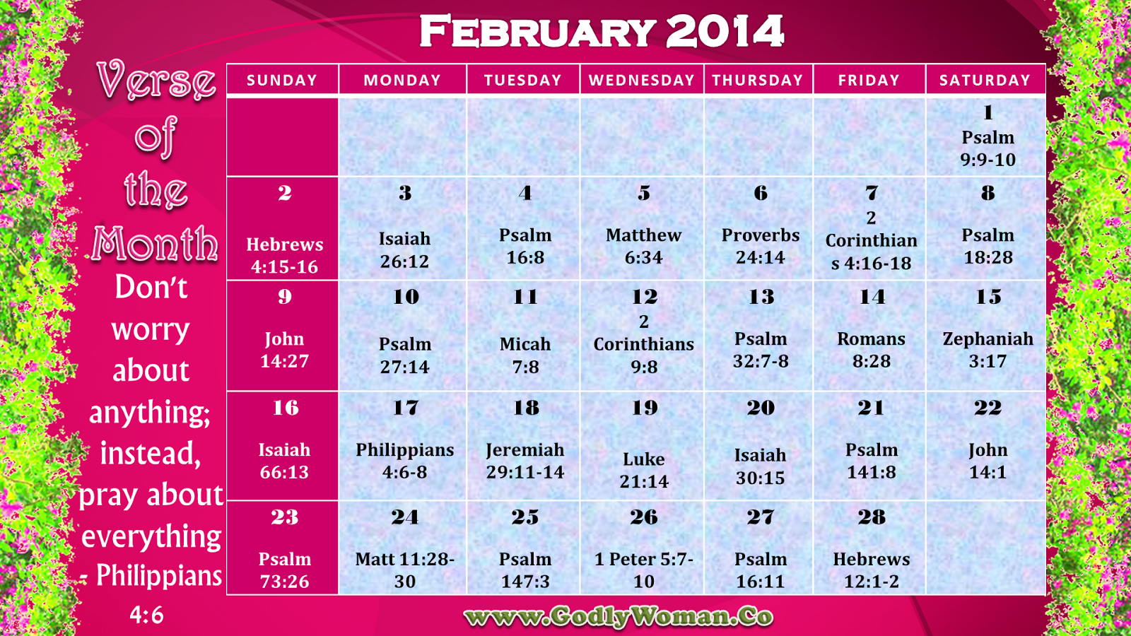 February 2014 Verse of the Day Calender - verse by verse