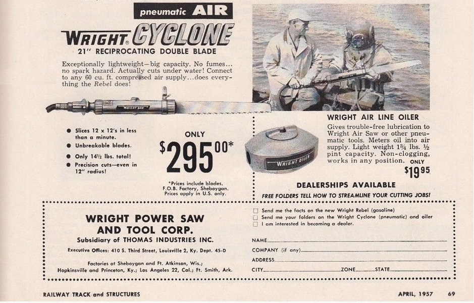 VINTAGE CHAINSAW COLLECTION: WRIGHT CYCLONE AIR SAW.