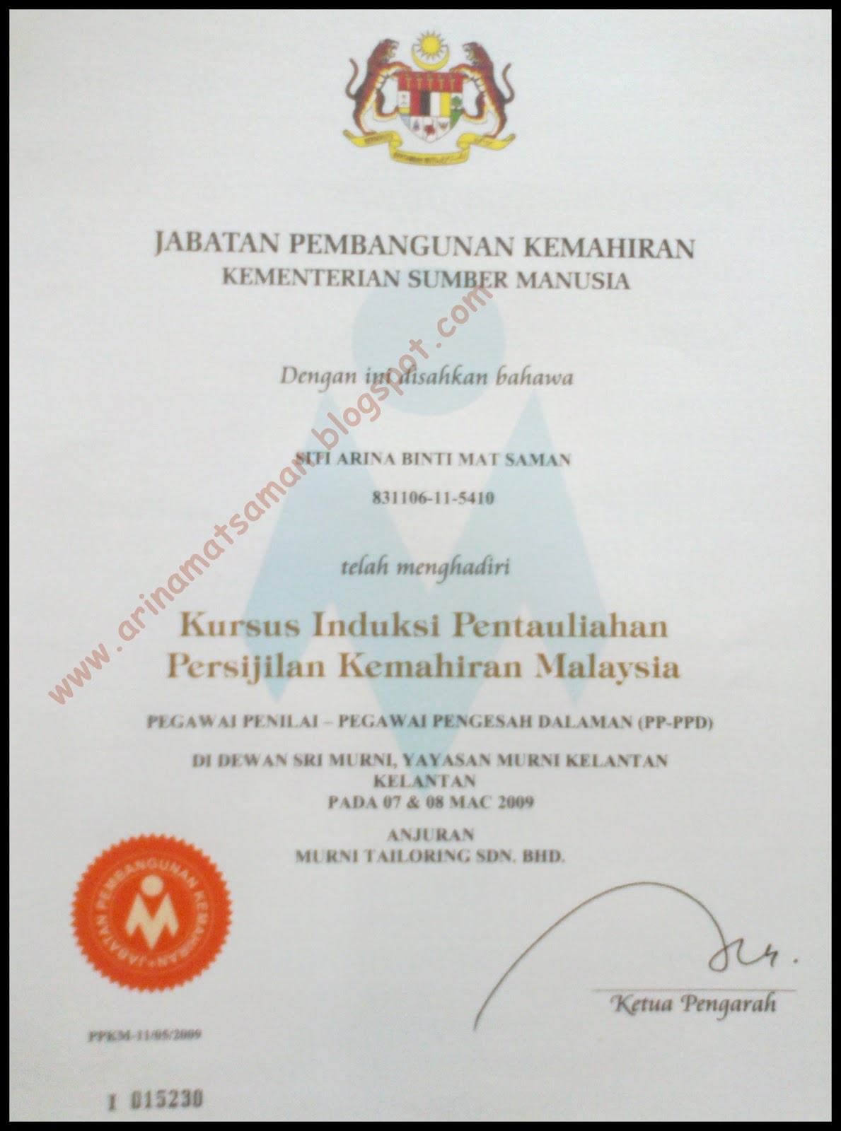 Arina Design & Services: Sijil-sijil kursus