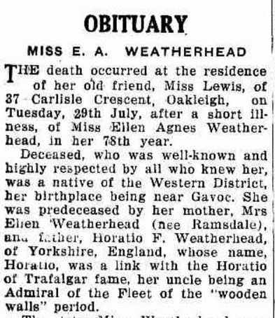 Koo Wee Rup Swamp History: Ellen Agnes Weatherhead obituary