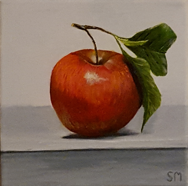 Atelier-Malerei: Apfel mit Blätter