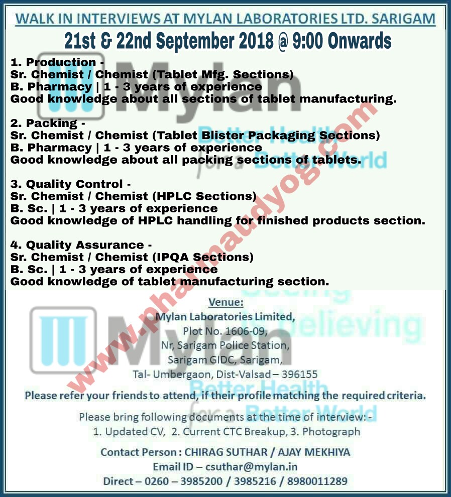 Mylan Laboratories | Walk-In for Multiple Positions | 21st & 22nd ... Mylan Laboratories | Walk-In for Multiple Positions | 21st & 22nd ...