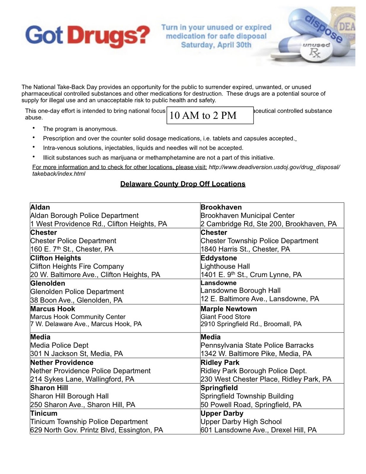 The Chester City Blog: Got Drugs? Turn Them in 'No Questions Asked' on ...