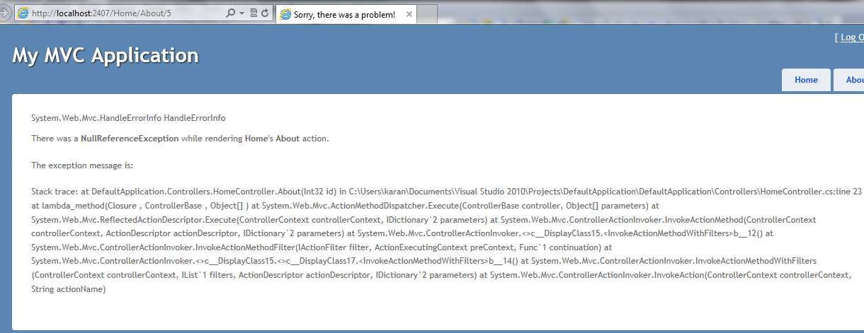 HandleErrorAttribute or Error handling in MVC3 Razor | 20Fingers2Brains