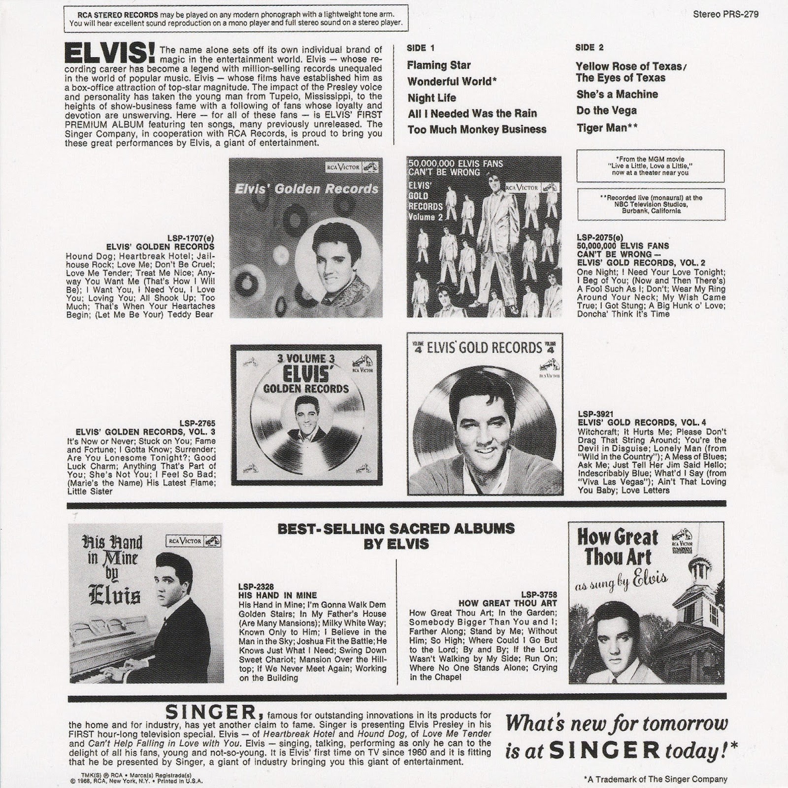 1968 Singer Presents Elvis Singing Flaming Star And Others - Elvis ...