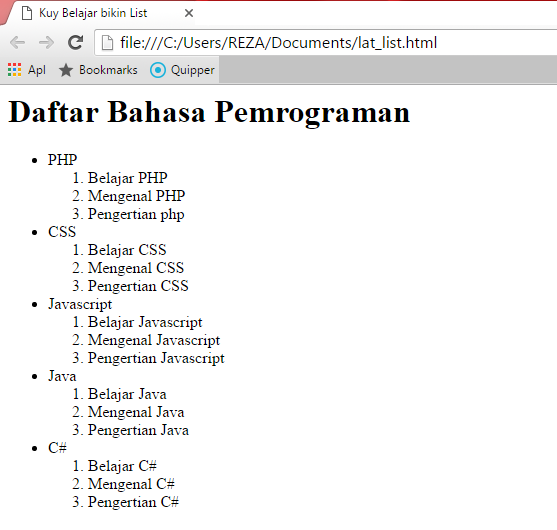 Cara Membuat Daftar/List di HTML