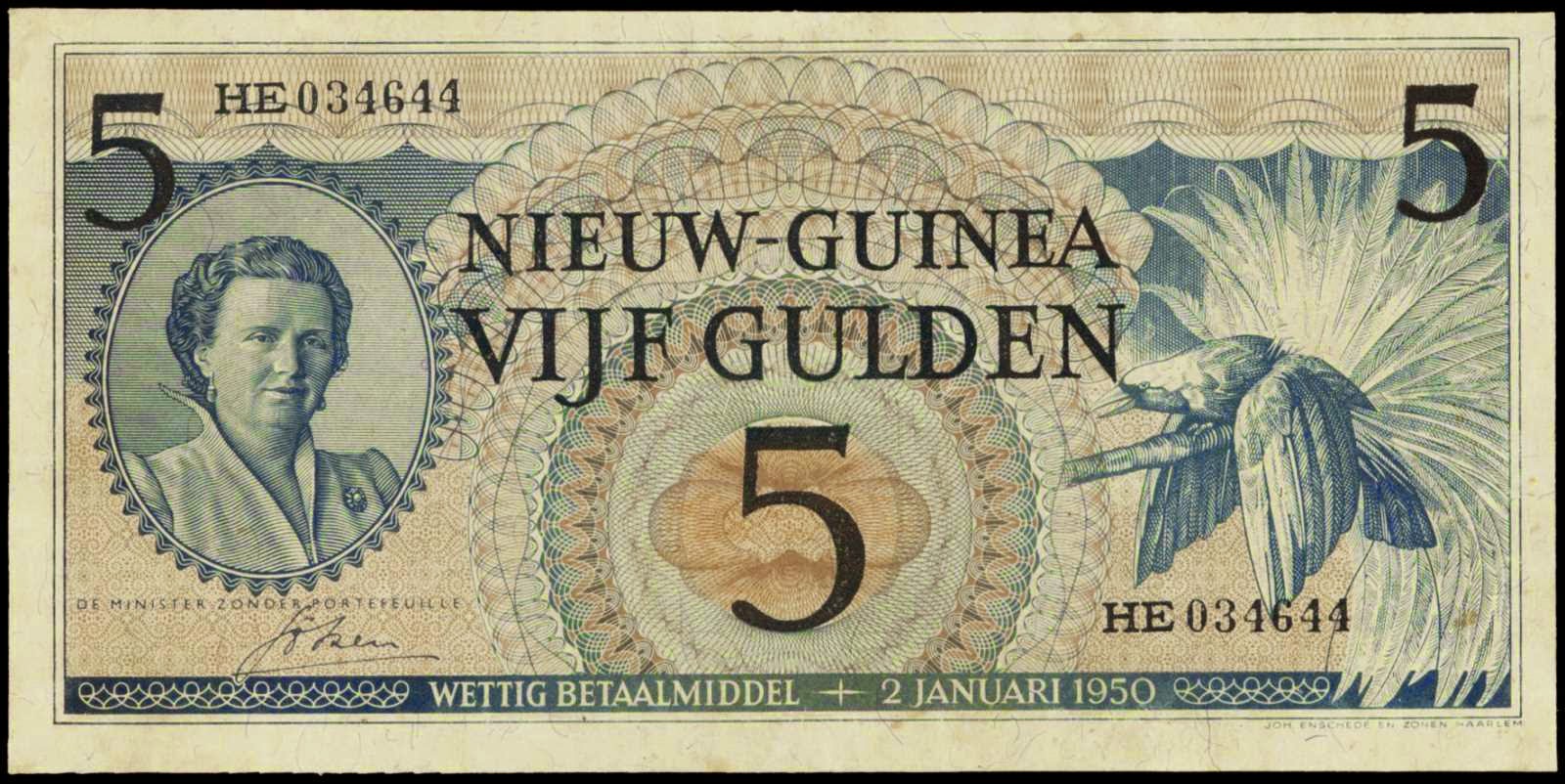 Netherlands New Guinea banknotes 5 Gulden banknote 1950 Queen Juliana ...