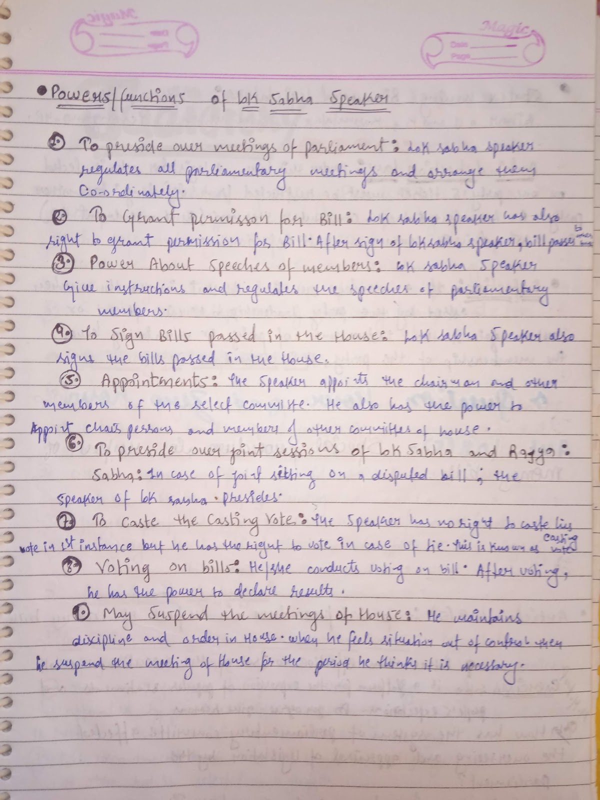 Handwritten Notes of LEGISLATURE - Political Science - Class 11th ...