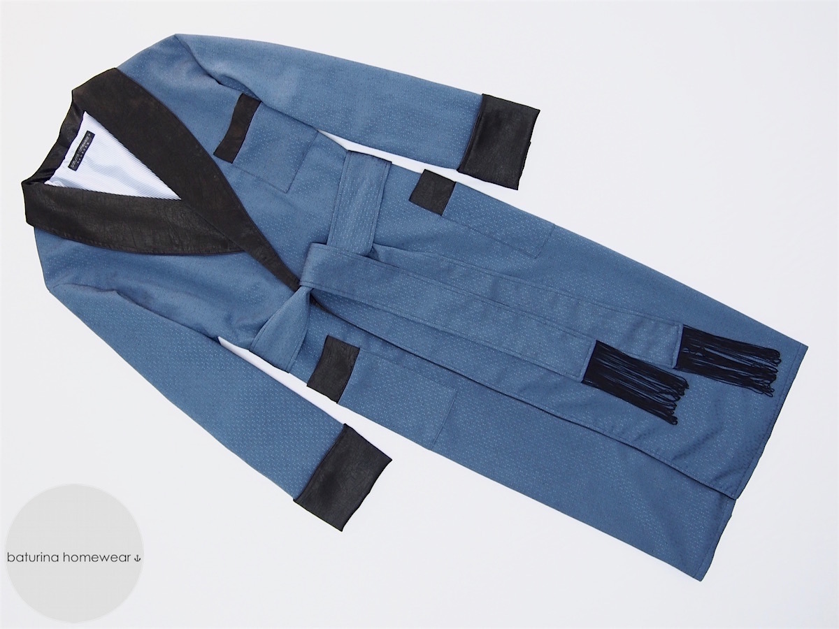 Long Dark Blue Silk Luxury Dressing Gowns for Men