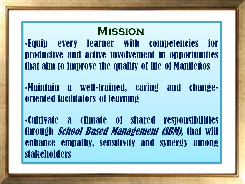 Department of Education Manila: Vision, Mission and Core Values