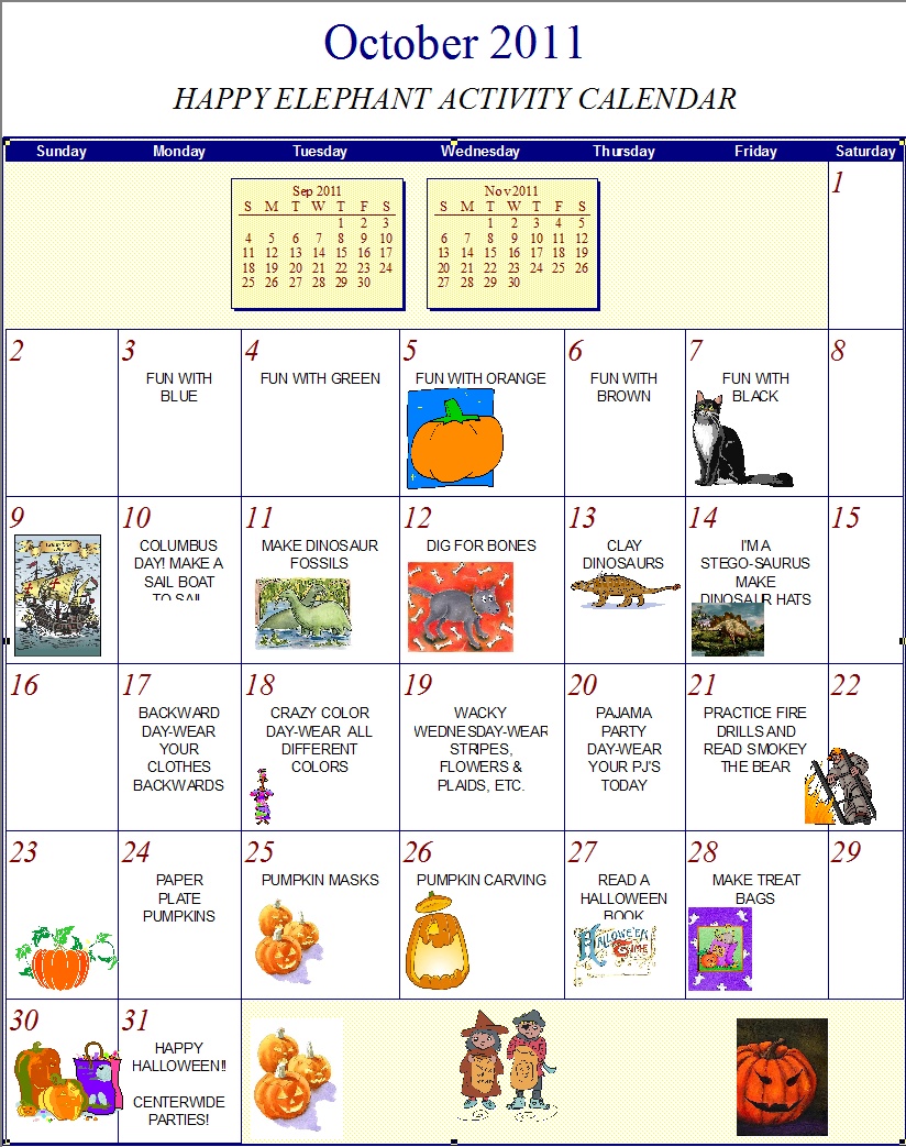 Happy Elephant Child Care: Calendar