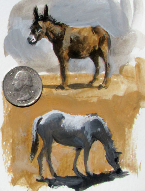 Gurney Journey: Donkey and horse mini-paintings