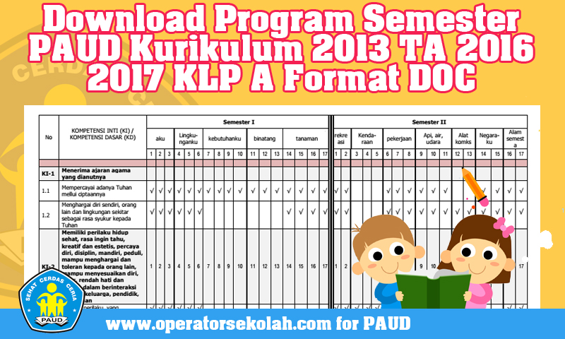 Program Semester PAUD Kurikulum 2013 Tahun Ajaran 2016 2017 KLP A ...